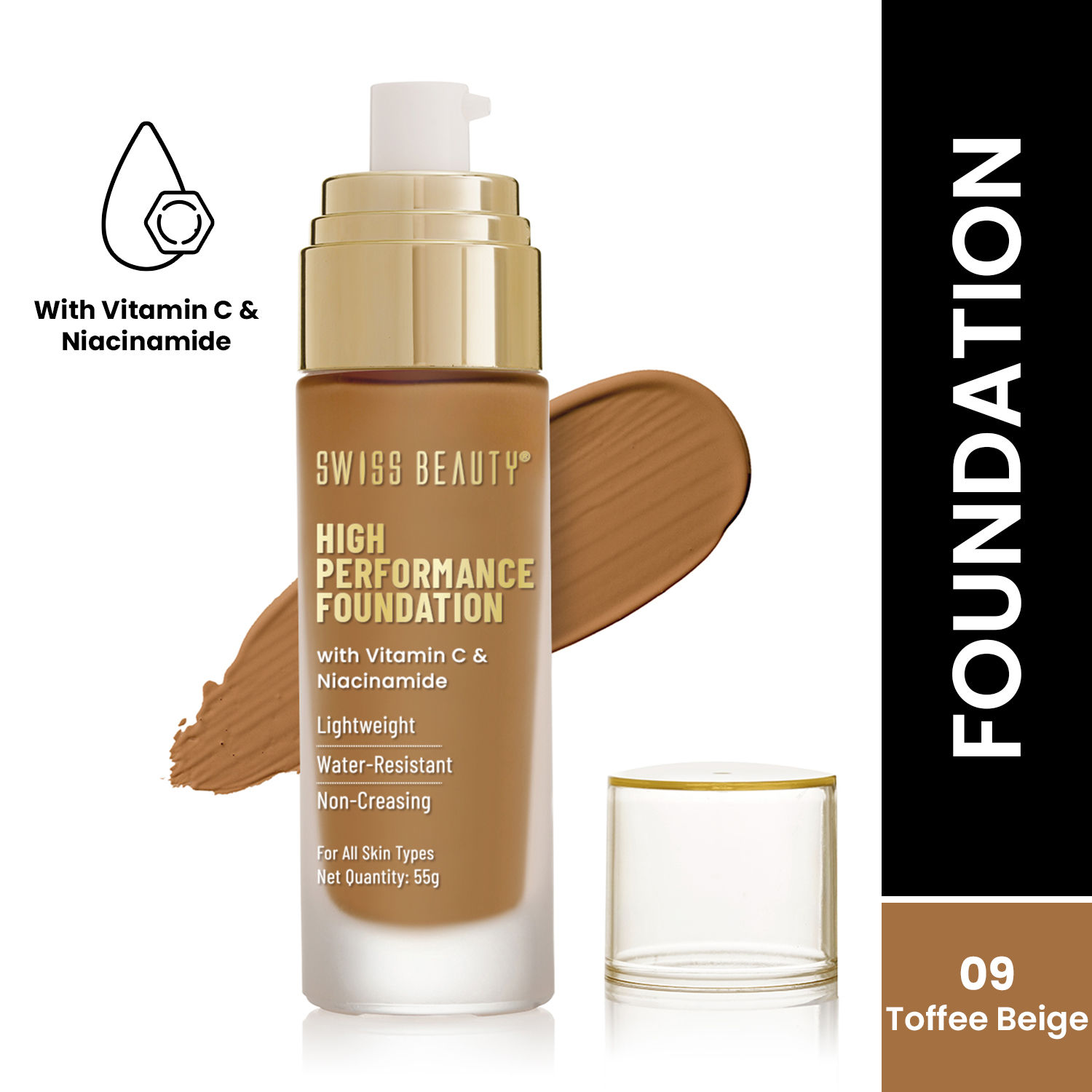 Swiss Beauty High Coverage Waterproof Base Foundation 09 Toffee Beige