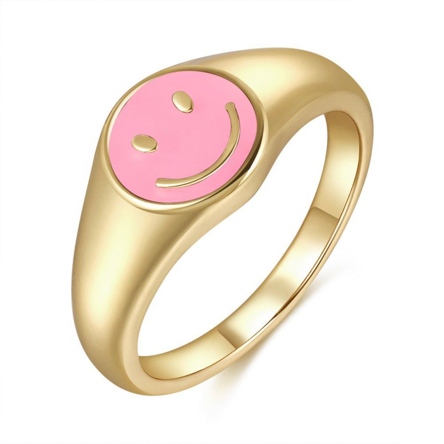 Smiley Ring Signet Size 7 - Pink