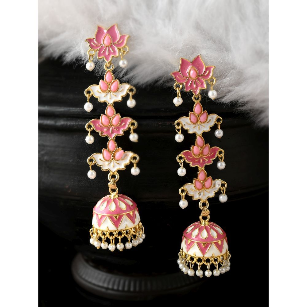 Silvermerc Designs Gold Plated Peach Dome Shaped Handcrafted Jhumkas