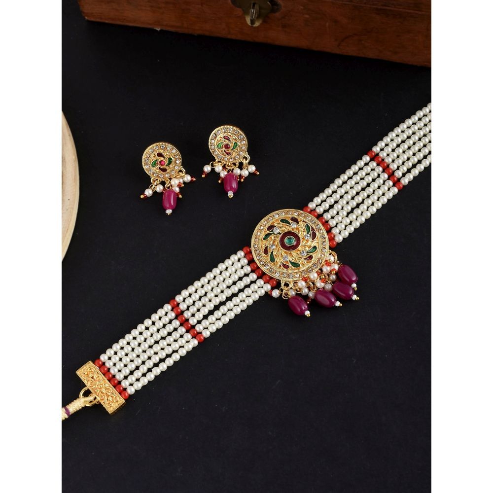 Silvermerc Designs Gold Plated Pearl Beaded Choker Jewelry Set