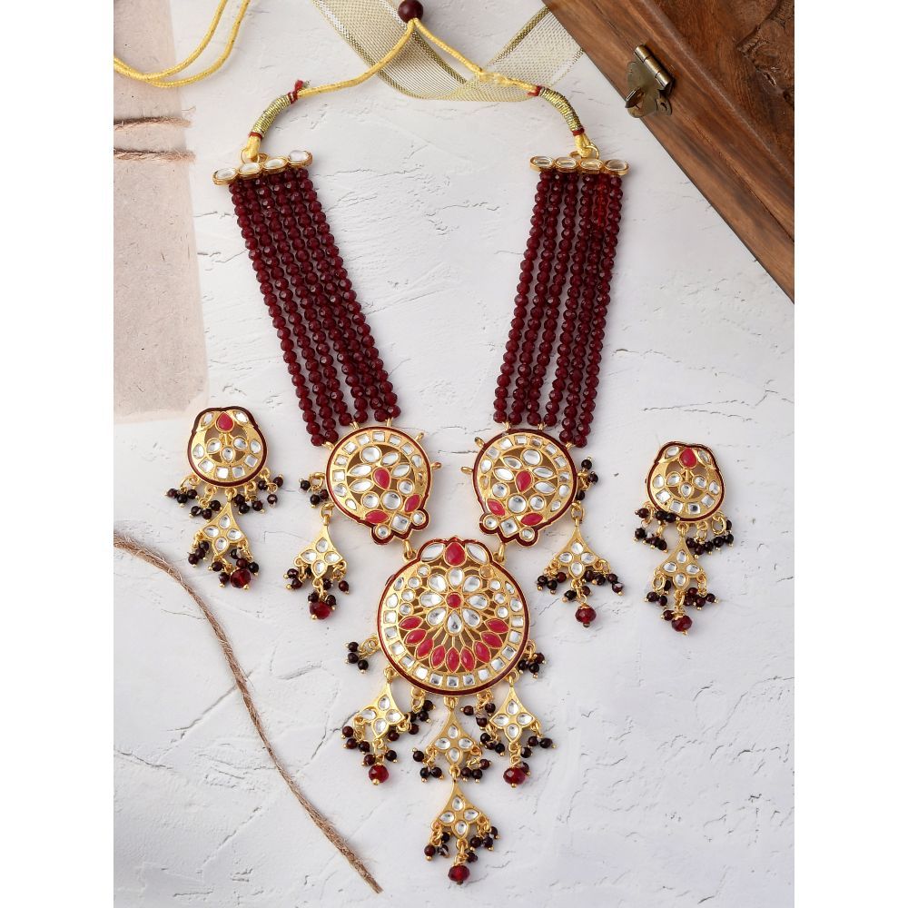 Silvermerc Designs Gold Plated & Red Beaded Traditonal Jewellery Set