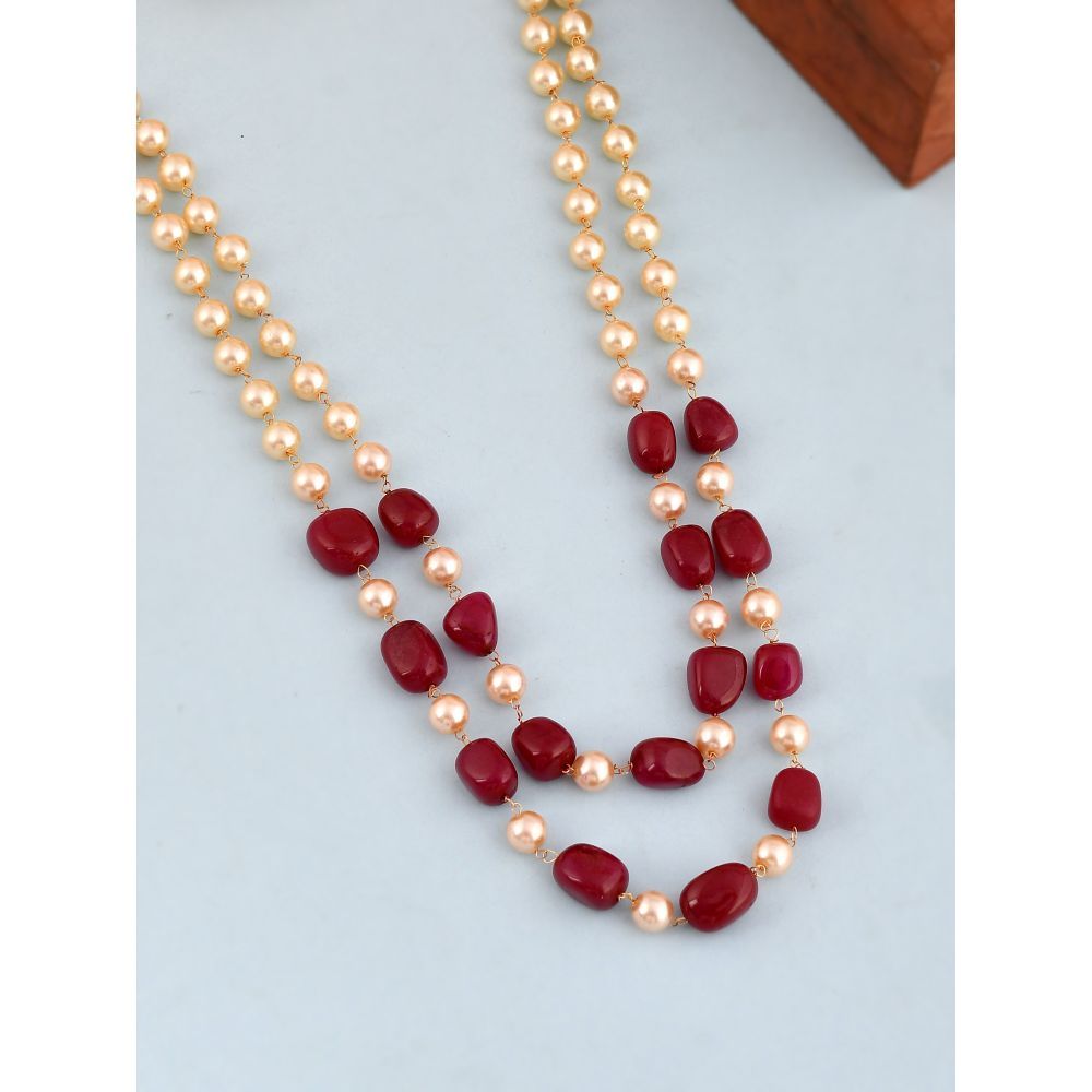 Silvermerc Designs Unisex Red & Gold Plated Beaded Layered Necklace