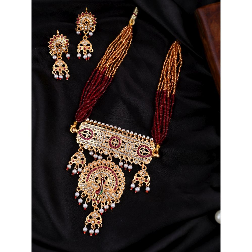 Silvermerc Designs Gold Plated Peacock Choker Rajputi Necklace ...