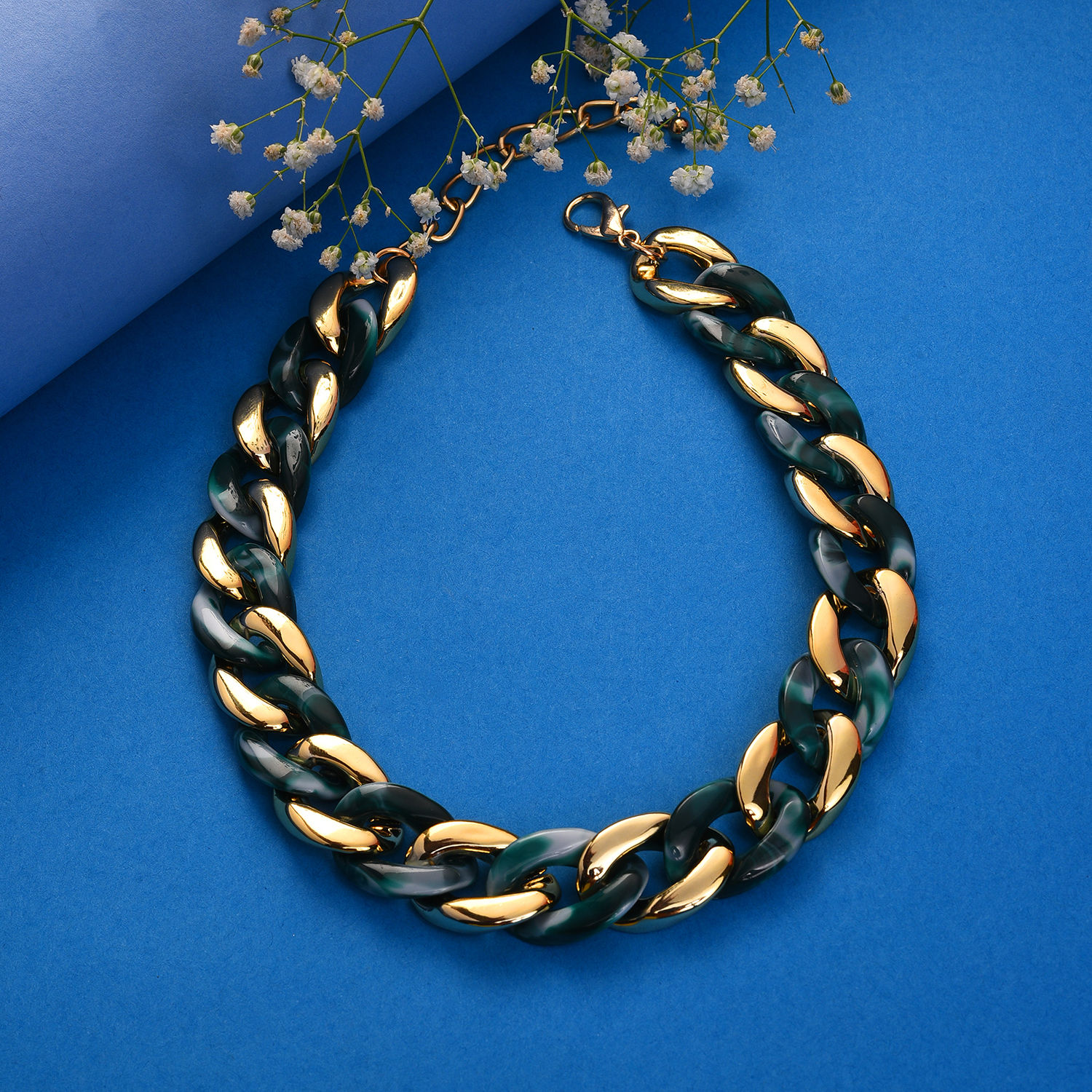 SOHI Grey Green Gold-Plated Chain