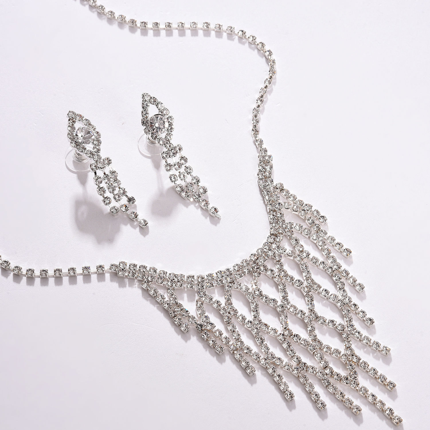 SOHI Silver-Plated White AD Studded Jewellery Set