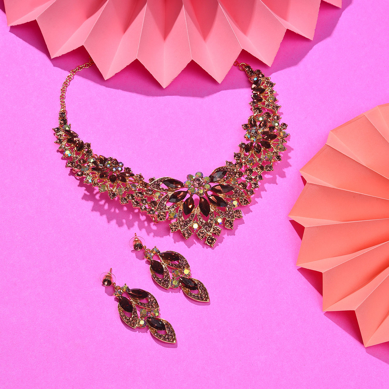 SOHI Gold-Plated Brown Stone-Studded Jewellery Set