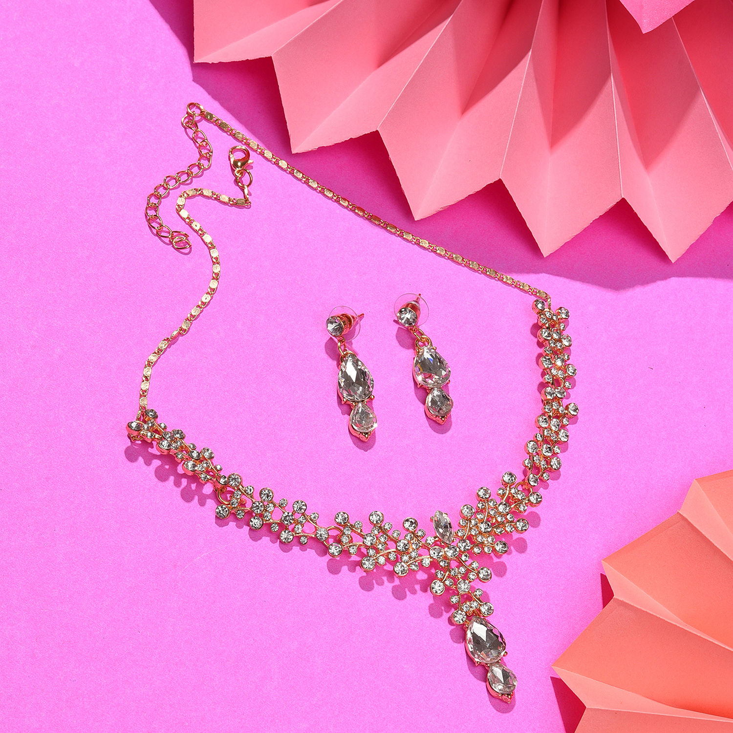 SOHI Gold-Plated White Stone Studded Jewellery Set