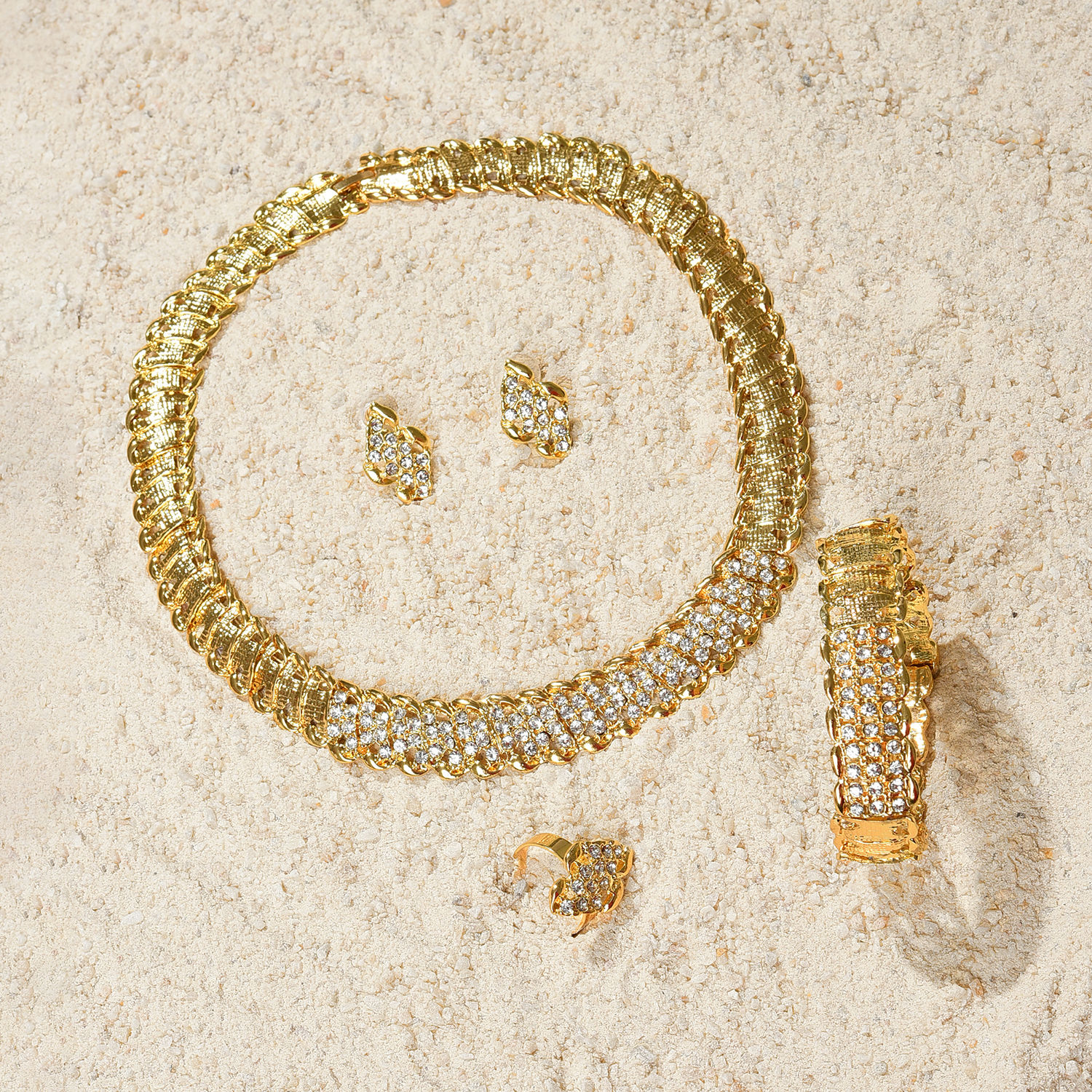 SOHI Gold Plated White Stones-Studded Designer Jewellery Set