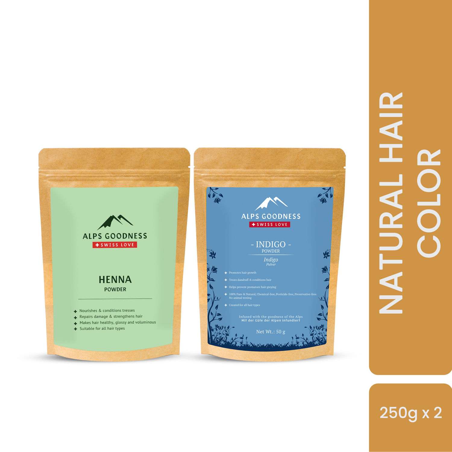 Alps Goodness Natural Hair Color Combo (250g x 2= 500g)| Indigo Powder ...