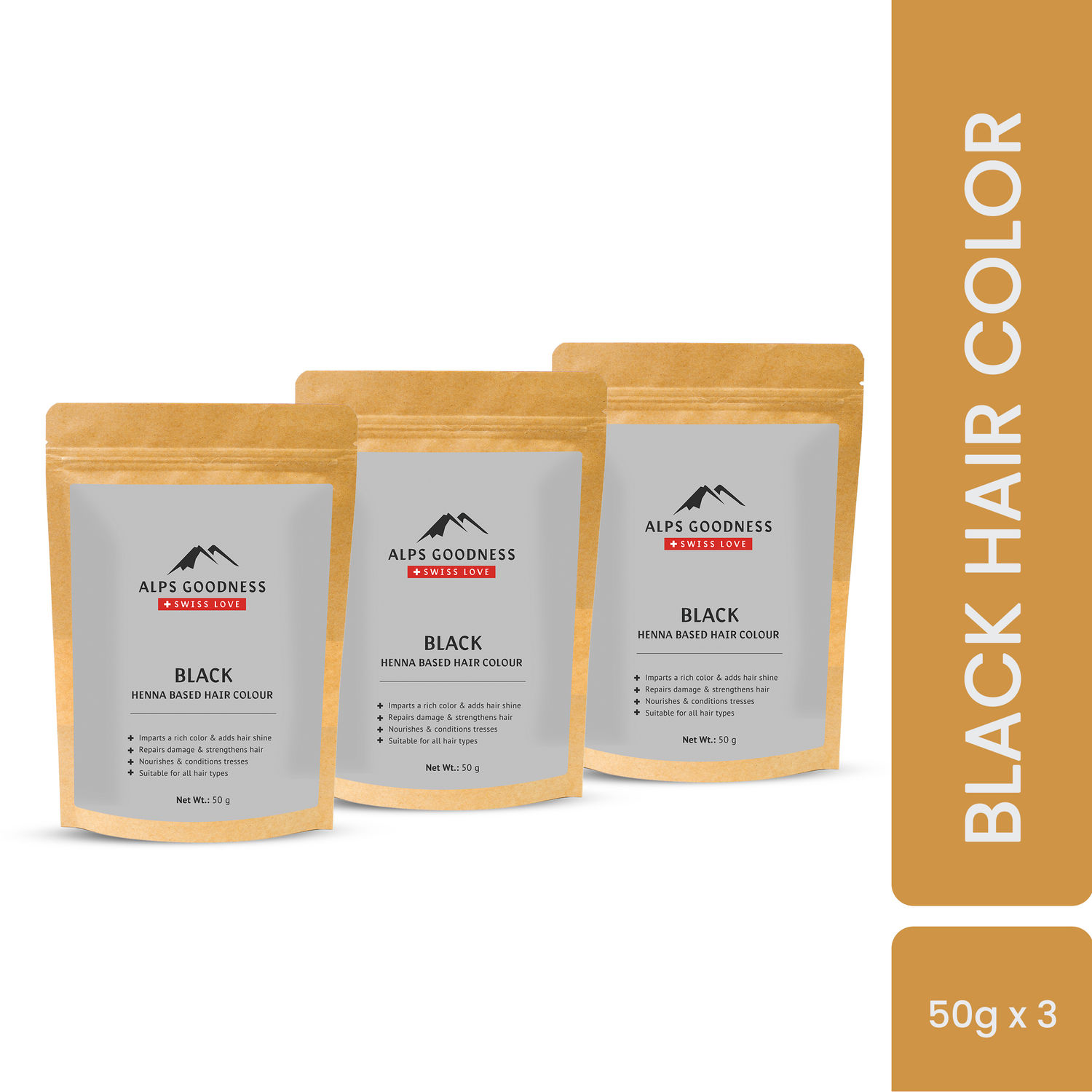 Alps Goodness Henna Based Hair Color - Black (50g x 3 units = 150g ...
