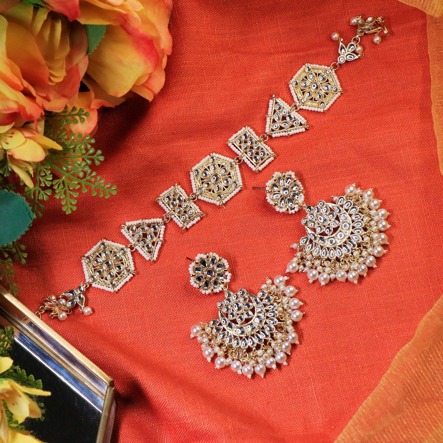Ishhaara Sheesh pati and Classic Chandbali Earrings Set