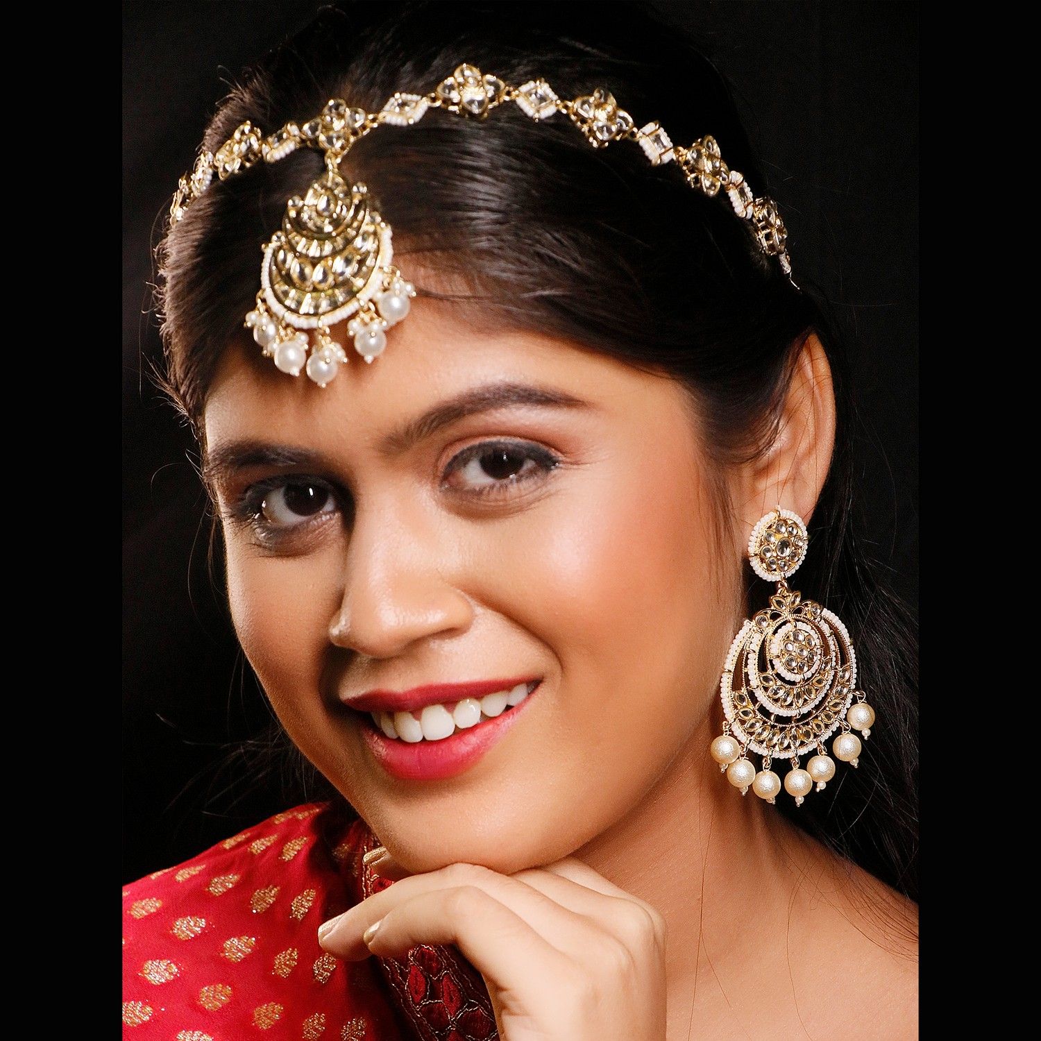 Ishhaara Sheesh Phool Chand Teeka and Kundan Chandbali Earrings Set