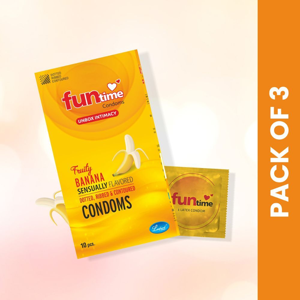 Funtime Banana Flavored Lubricated Dotted, Ribbed and Contoured Condom For Men Combo - Count 10 ...