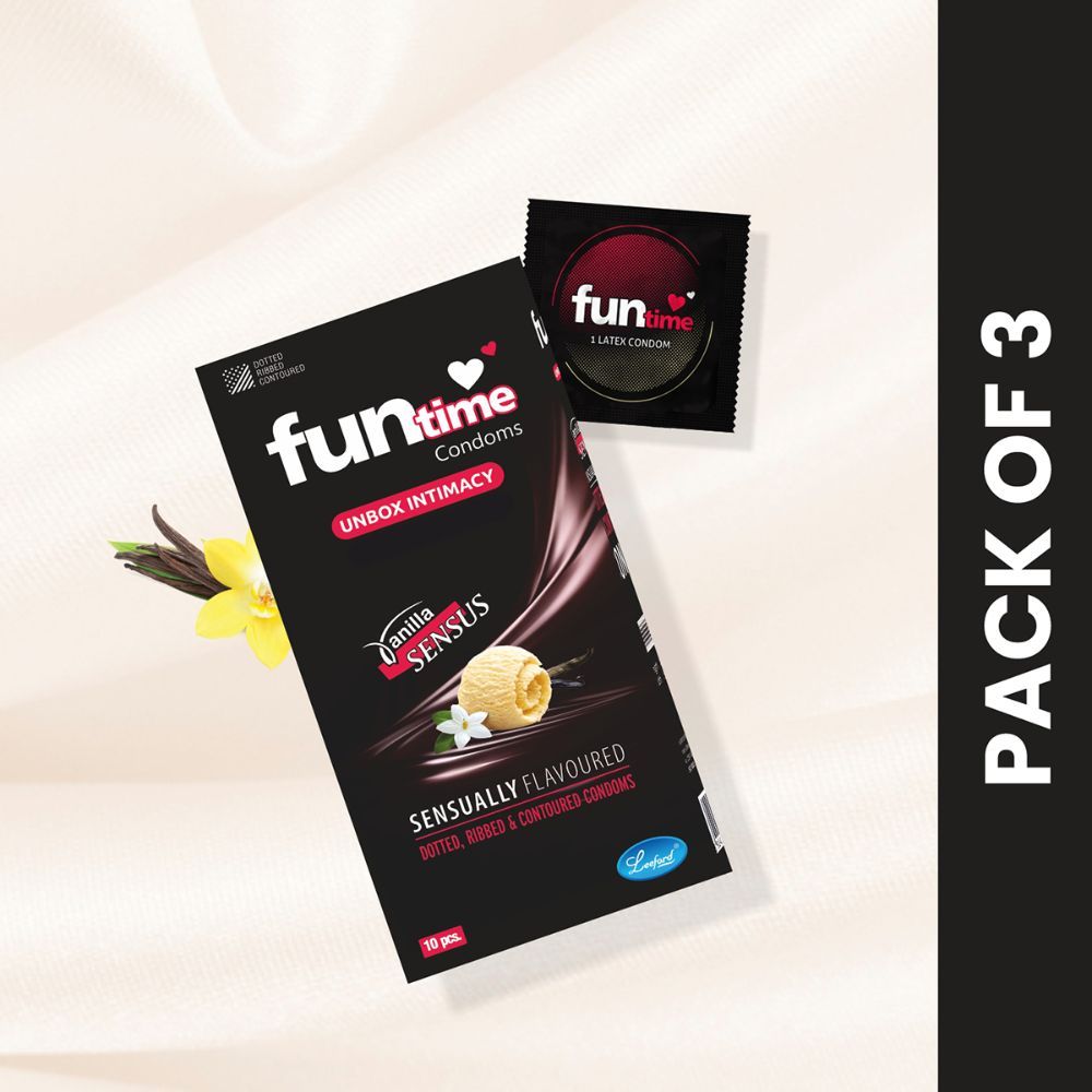 Funtime Vanilla Flavored Lubricated Dotted, Ribbed and contoured Condom For Men Combo - Count 10 ...