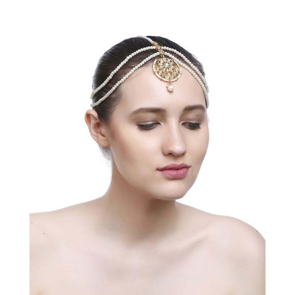 Bamboo Tree Jewels Gold Pearl Kundan Matha Patti