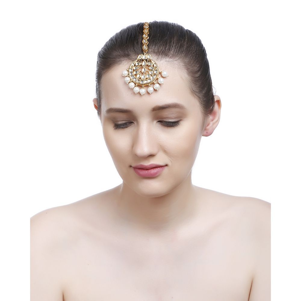 Bamboo Tree Jewels Gold Pearl Kundan Maang Tika