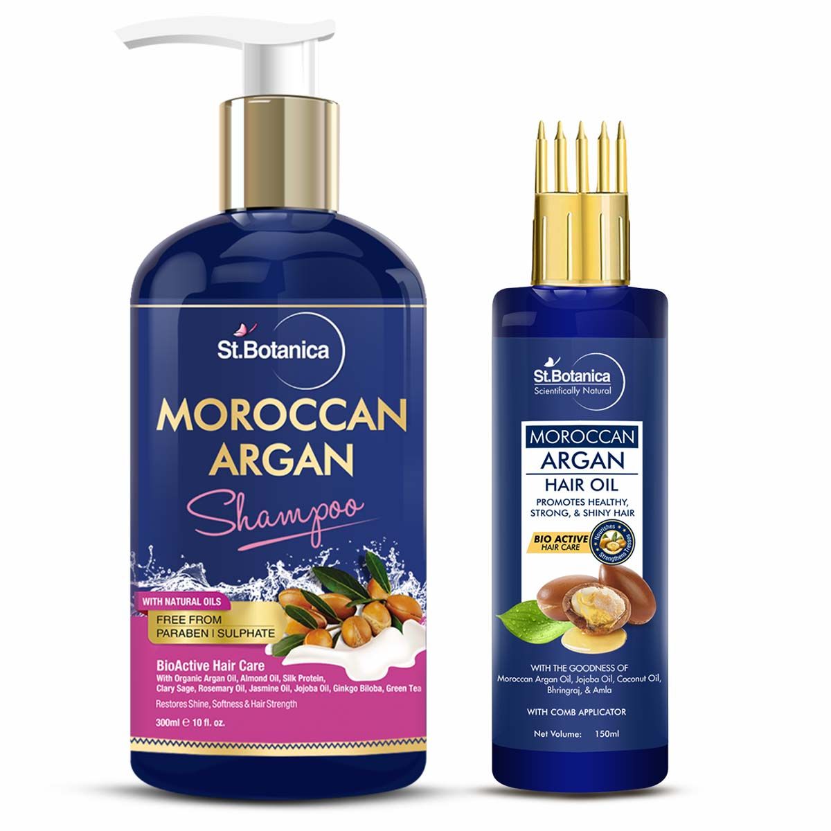 StBotanica Moroccan Argan Shampoo 300ml + Argan Hair Oil With Comb ...