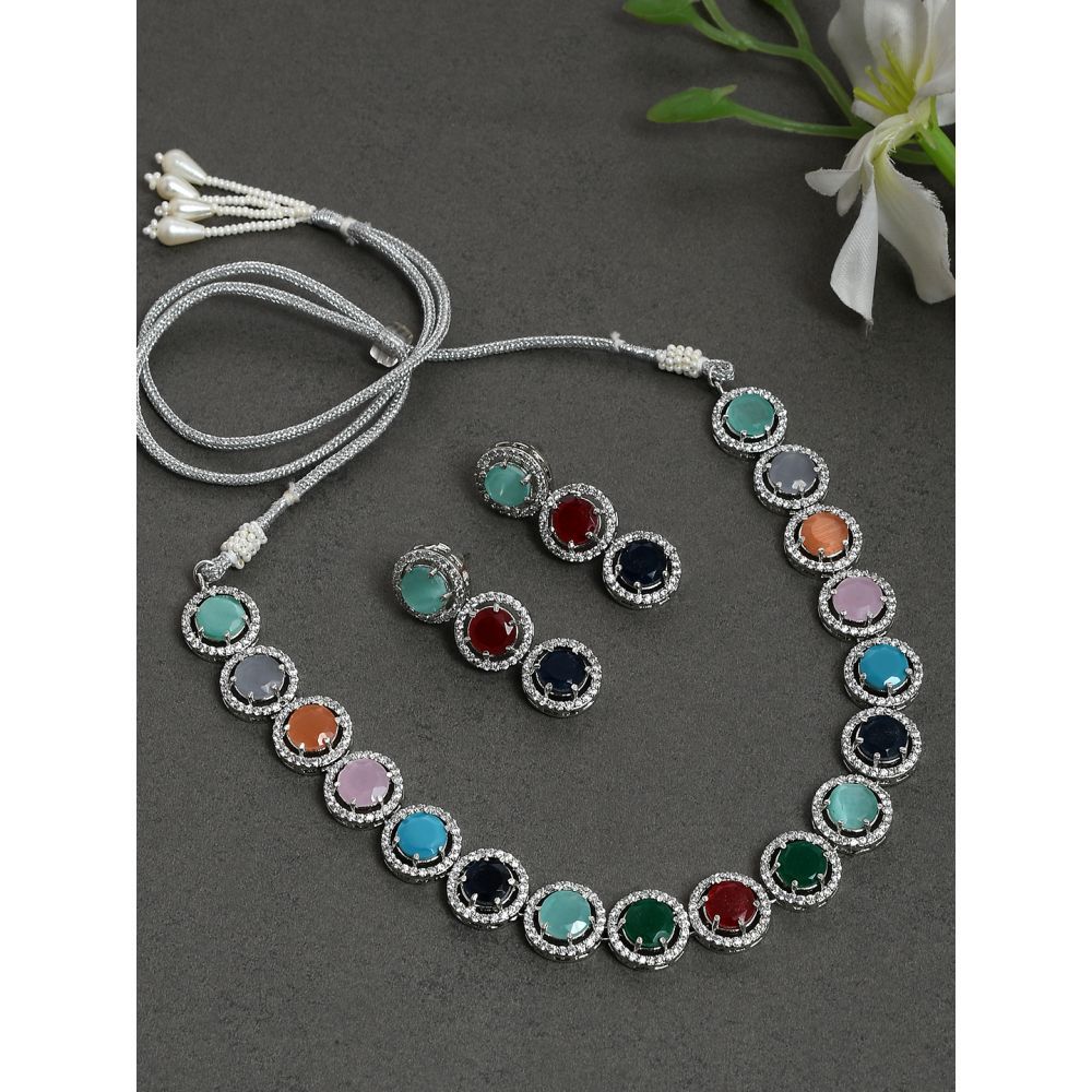 Silvermerc Multi Color Silver Plated Jewellery set
