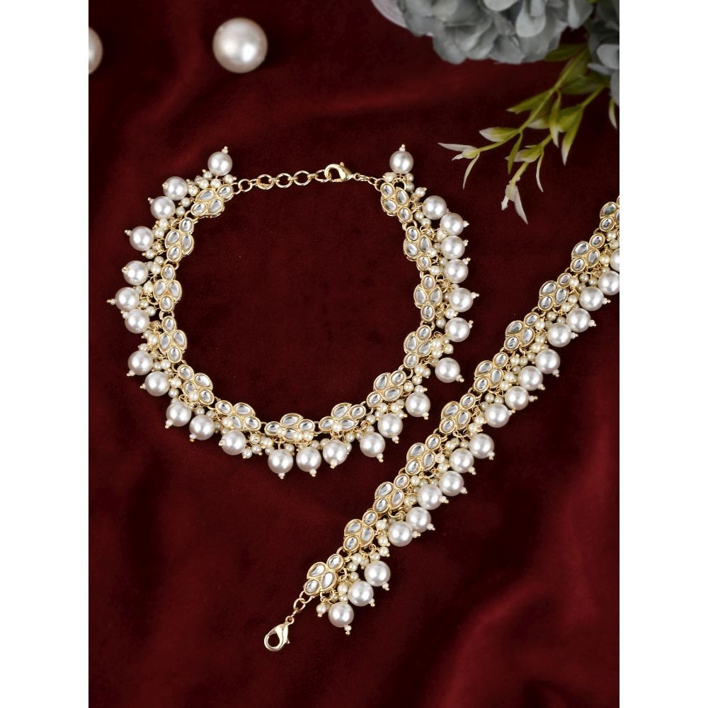 Silvermerc Gold Plated Kundan Traditional Ethnic Payal For women