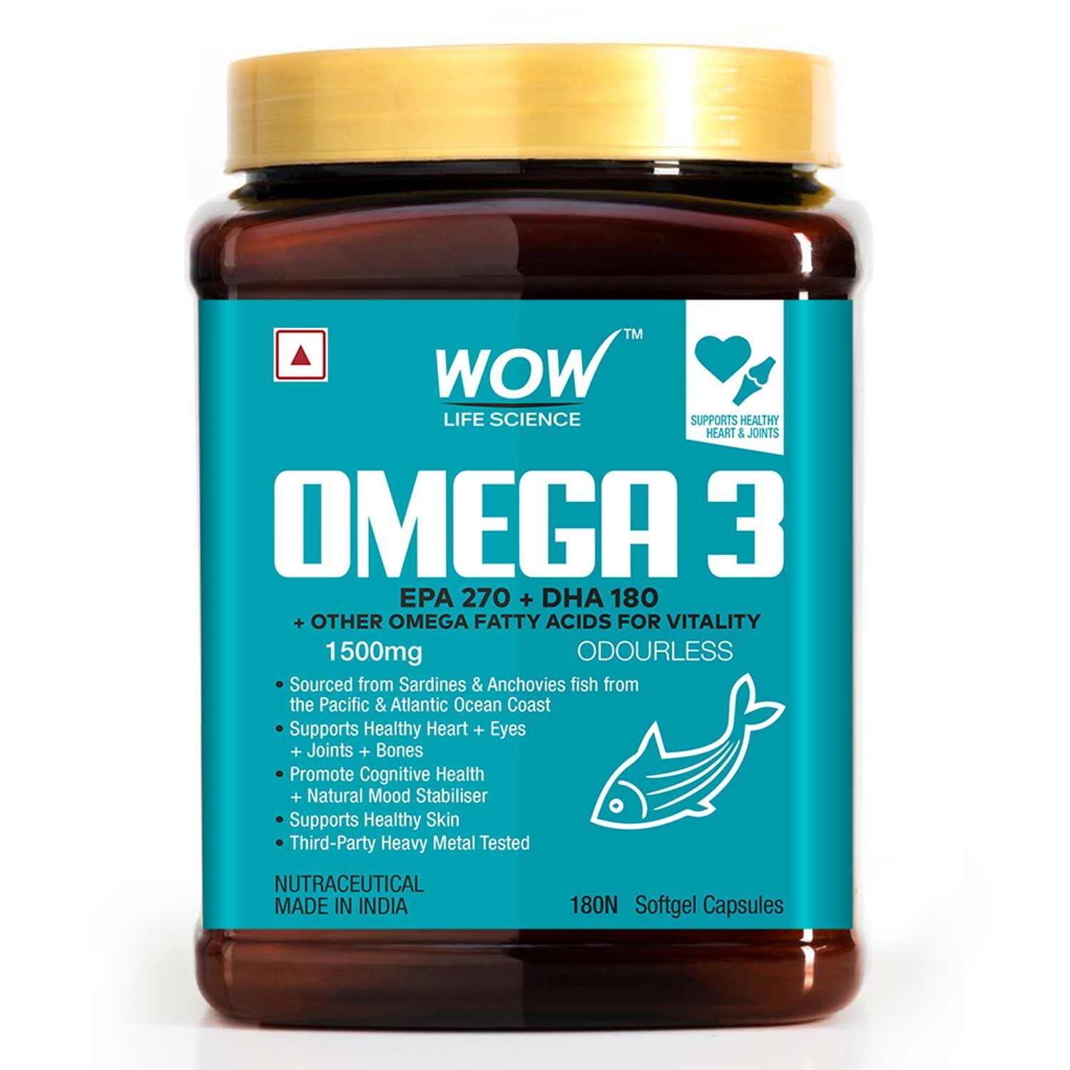WOW Life Science Omega-3 1500mg Capsules with Fish oil - EPA 270 + DHA ...