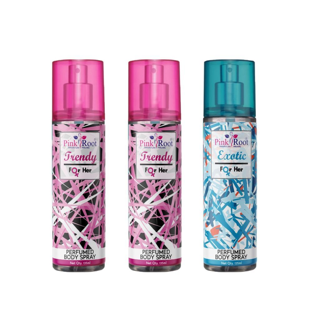 Pink Root Trendy & Exotic Perfumed Body Spray for Women, Pack of 3
