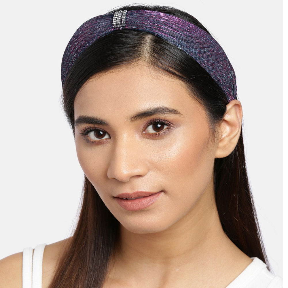 Blueberry Women Navy & Pink Shimmer Net Hairband with Beaded Detail
