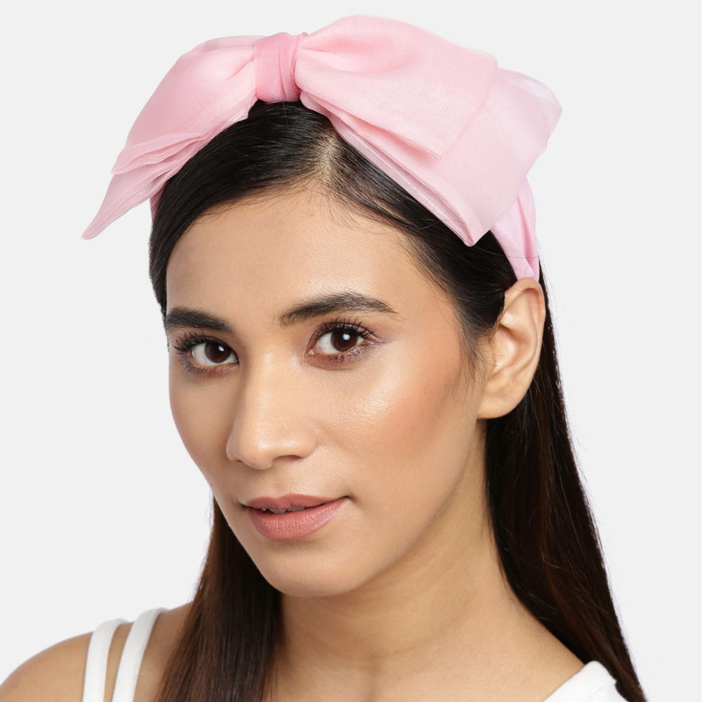 Blueberry Women Pink Handcrafted Hairband with Net Bow Detail