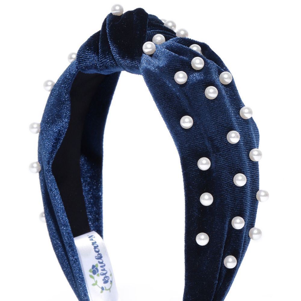 Blueberry Navy Blue & White Velvet Finish Beaded Hairband