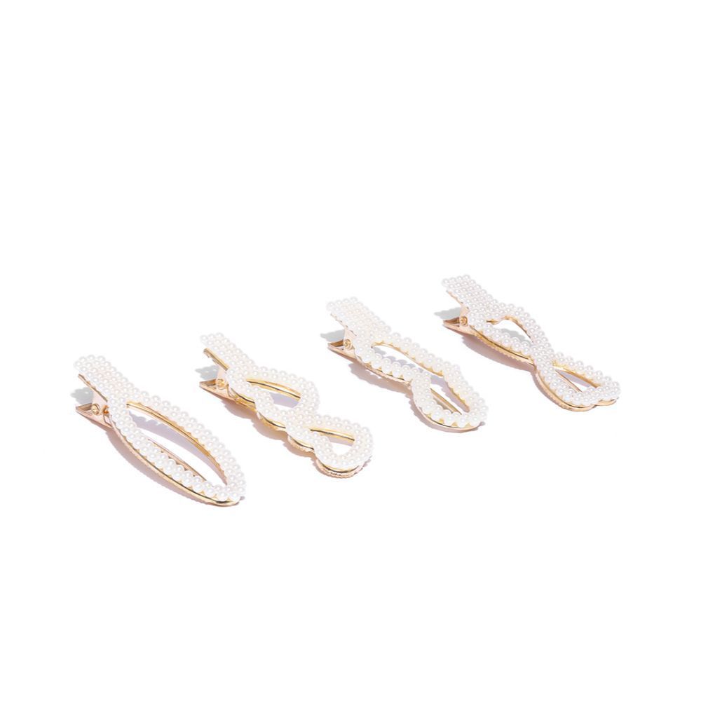 Blueberry Women Set of 4 Off-White Beaded Alligator Hair Clip