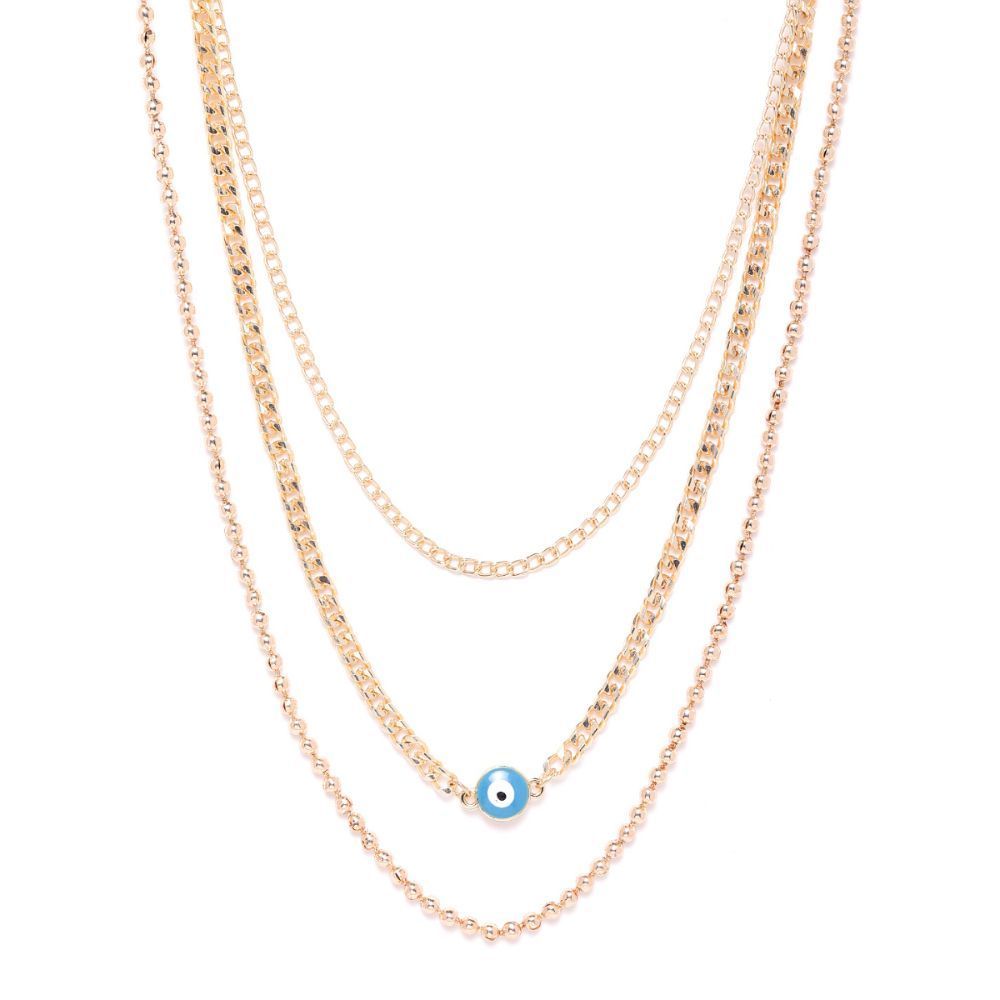 Blueberry Blue Gold-Plated Evil Eye Enamelled Layered Handcrafted Necklace