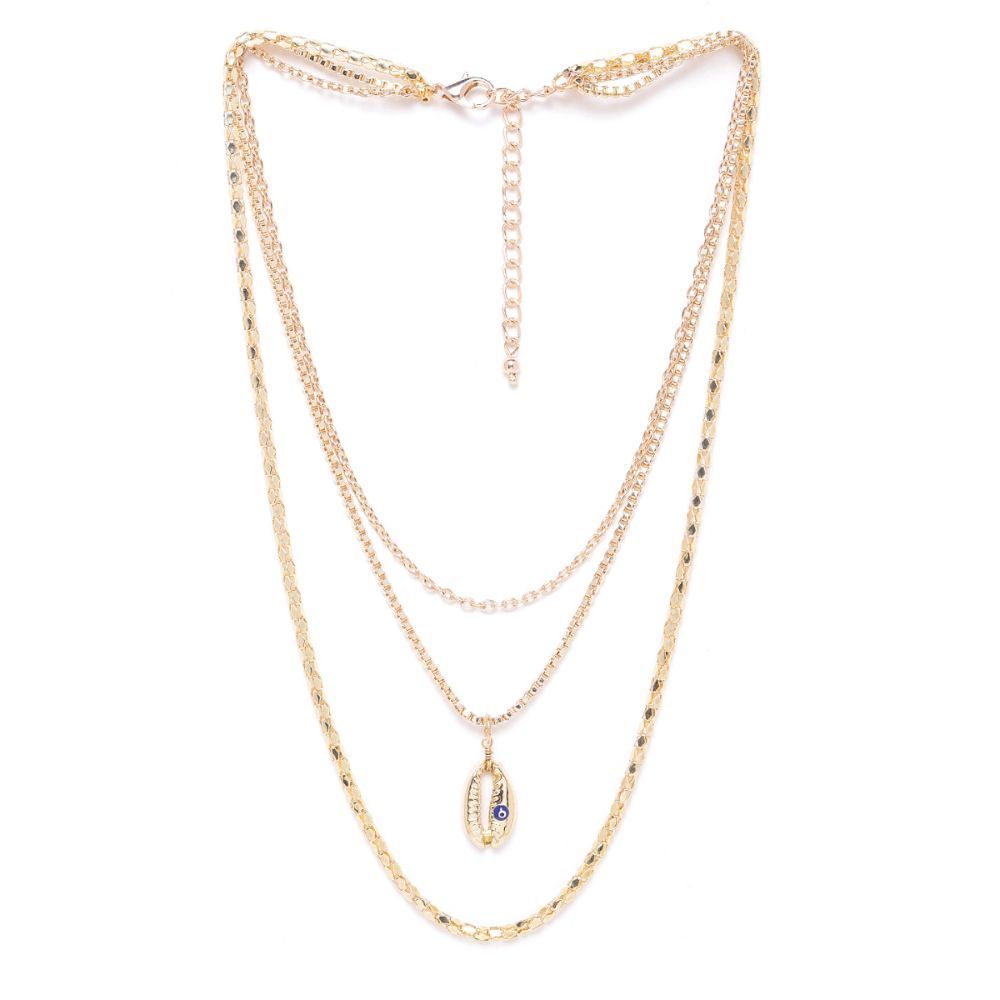 Blueberry Blue Gold-Plated Evil Eye Enamelled & Shell Detail Layered ...