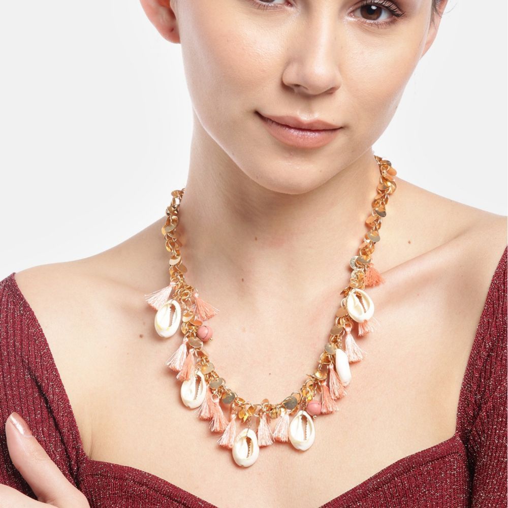 Blueberry Peach-Coloured & Off-White Handcrafted Gold-Plated Tasselled ...