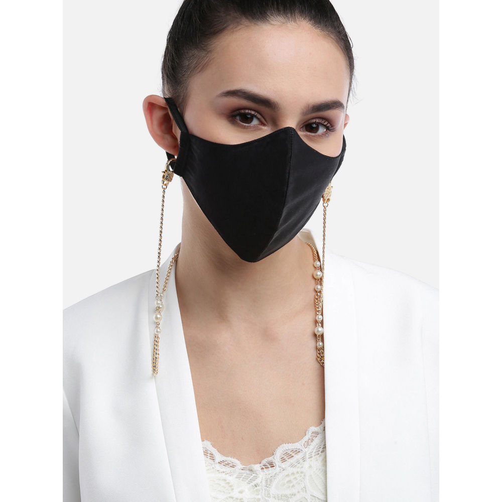 Blueberry Women Black Reusable 2-Ply Outdoor Satin Mask with Detachable ...