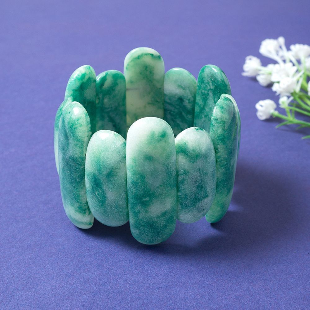 Golden Peacock Women Green Handcrafted Elasticated Bracelet