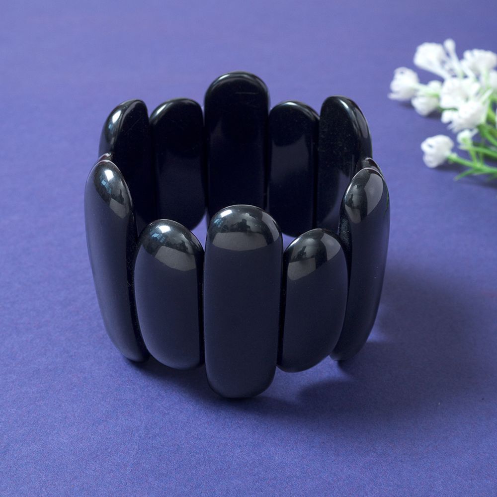 Golden Peacock Women Black Handcrafted Elasticated Bracelet