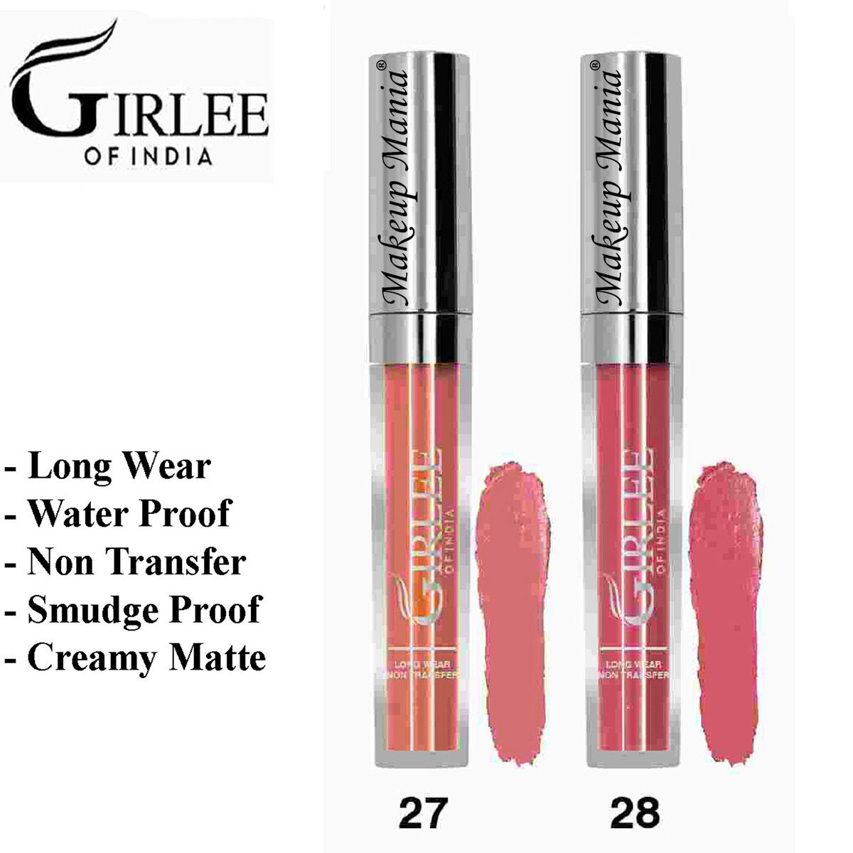 Makeup Mania Girlee Non Transfer Matte Liquid Lipstick (Pack of 2), 27 ...