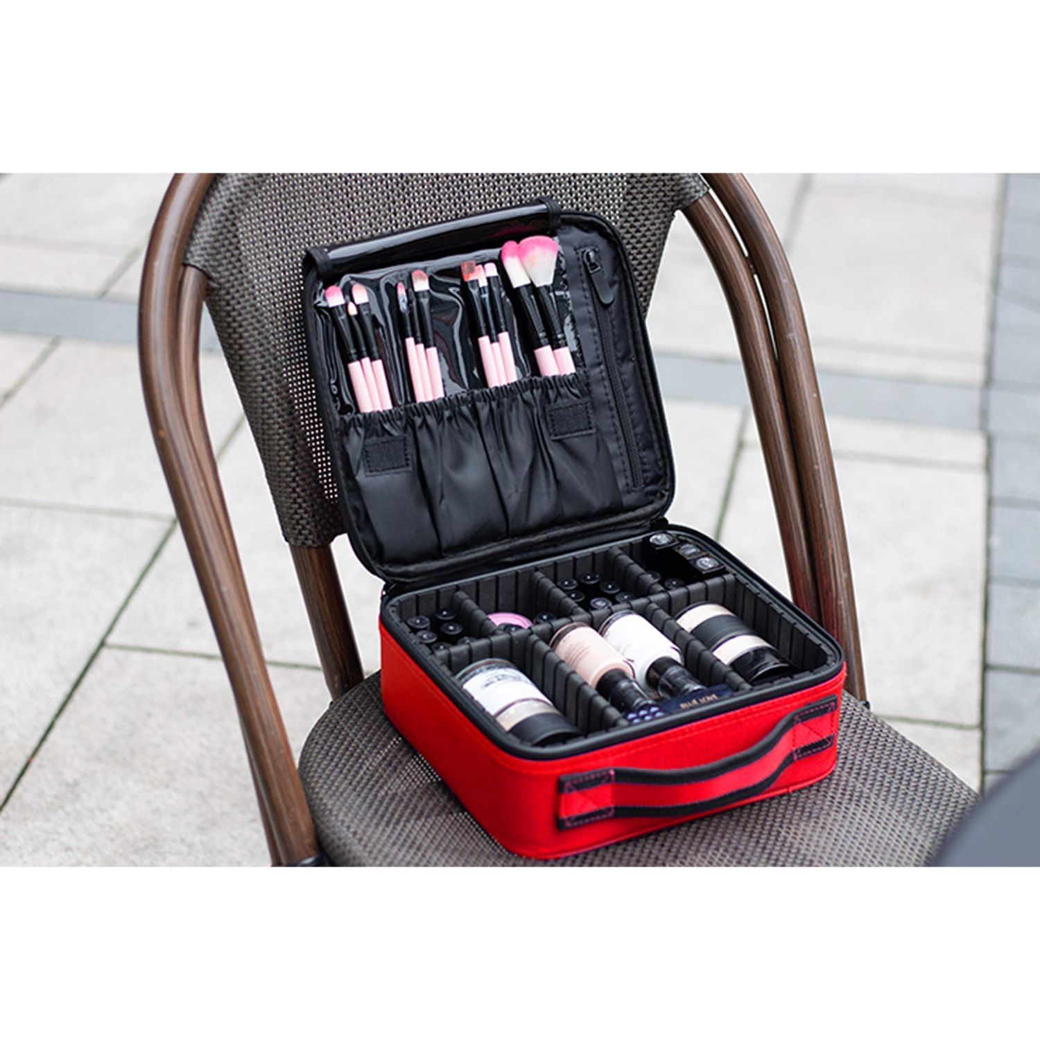 House of Quirk Makeup Cosmetic Storage Case with Adjustable Compartment ...