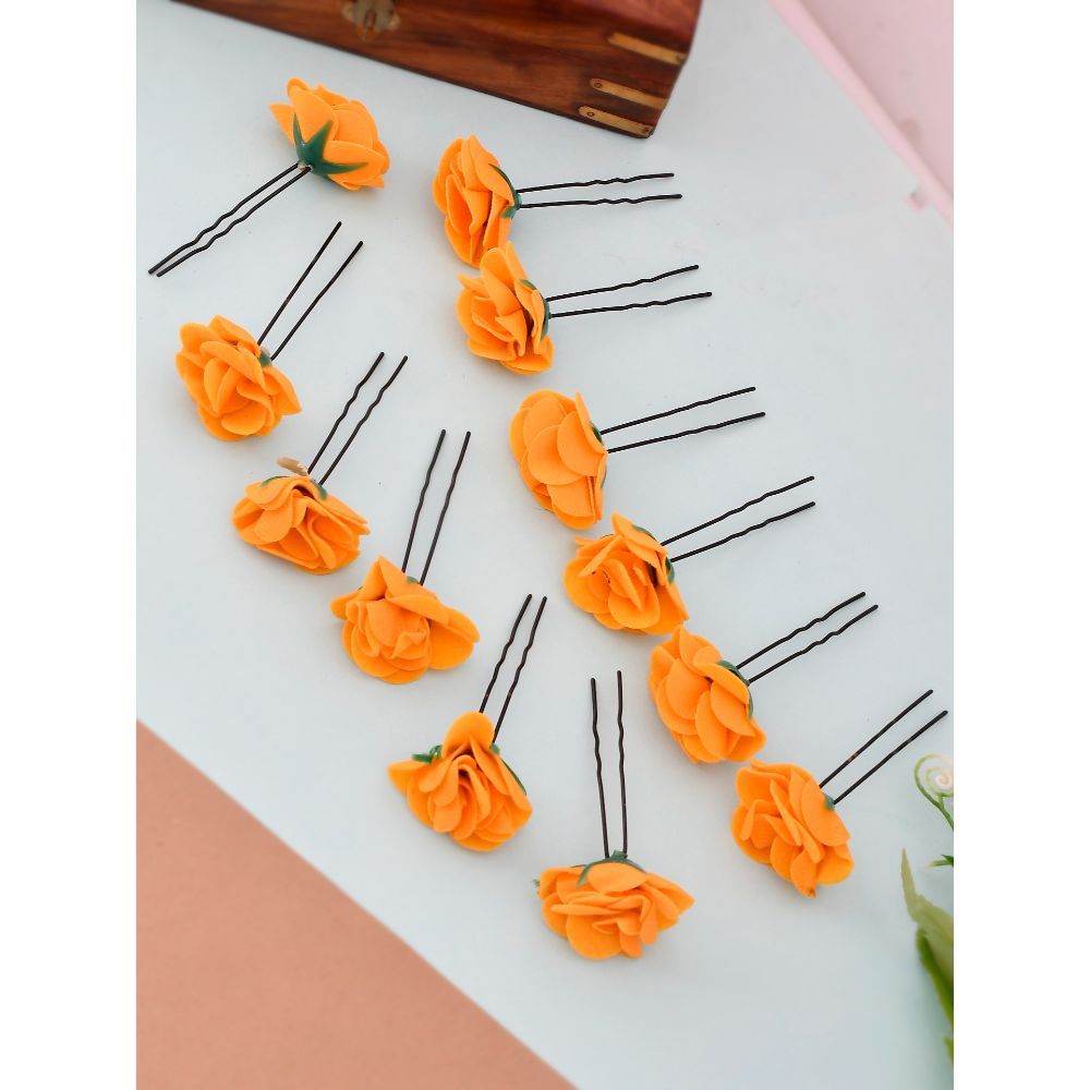 Silvermerc Designs Set of 10 Mustard Flower Hair Juda Pin Set