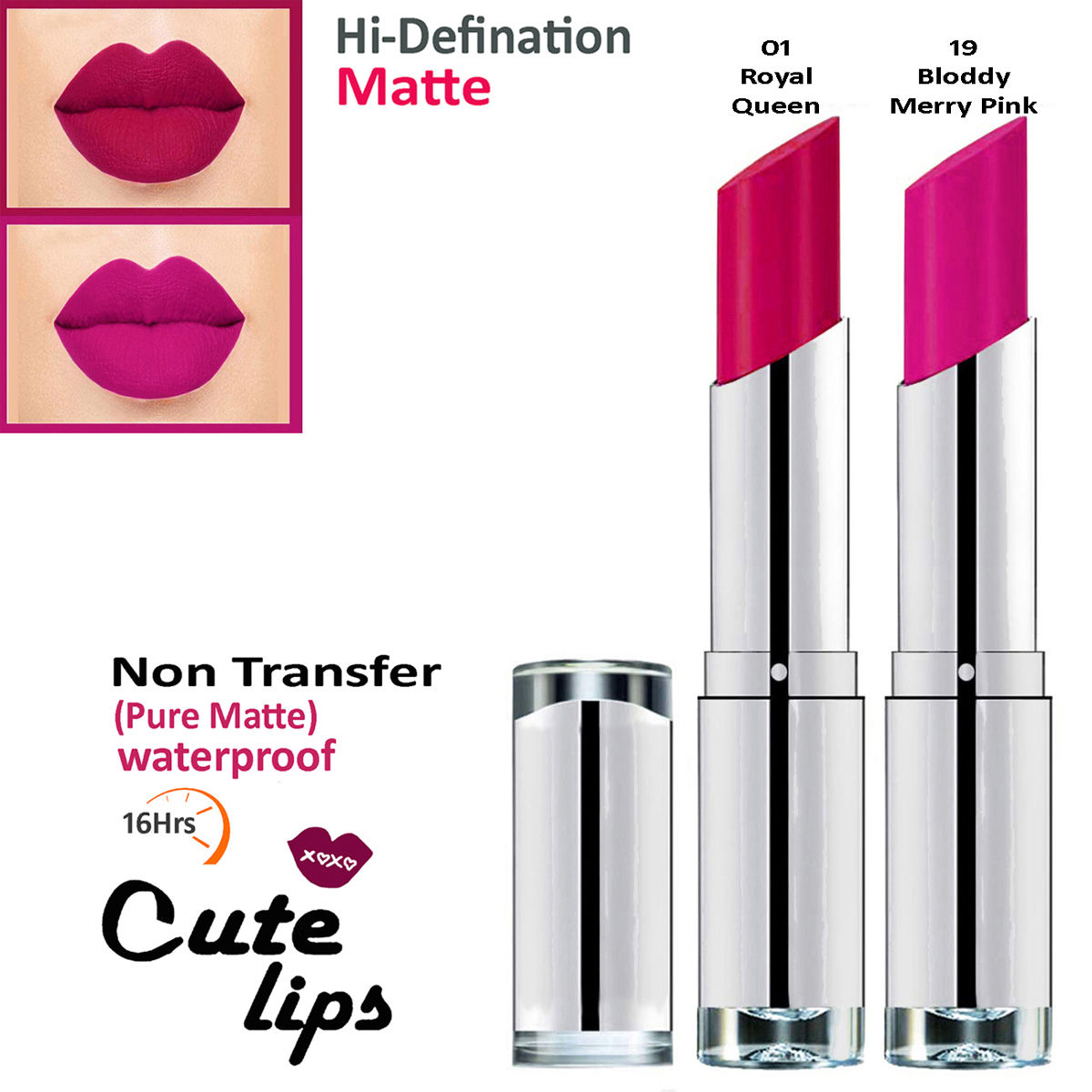 bq BLAQUE Cute Lips Non Transfer Matte Lipstick 2.4 gm each - 01 Royal ...