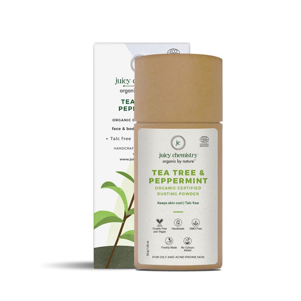 Juicy Chemistry Tea Tree & Peppermint Dusting Powder, 35gm Vegan, Talc ...
