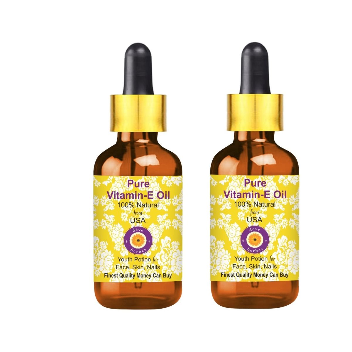 Deve Herbes Pure Vitamin E Oil with Glass Dropper Natural Therapeutic Grade (Pack of Two) 100ml X 2