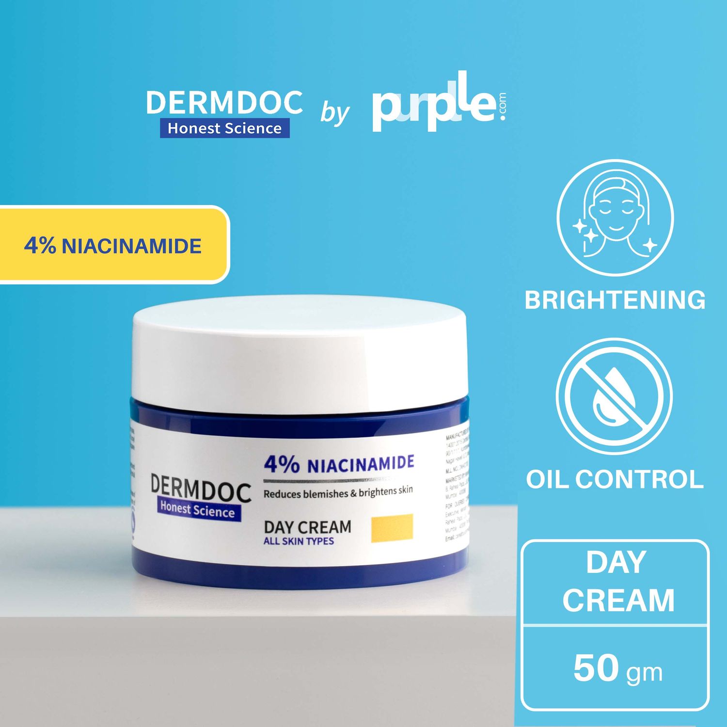 Dermdoc 4% Niacinamide Day Cream For Normal to Dry Skin Type (50 g)