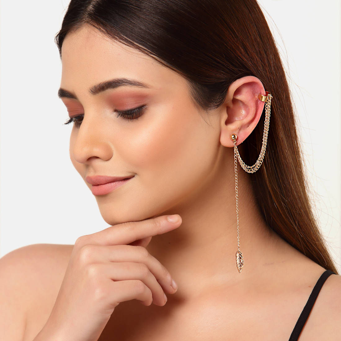 Ferosh Zuri Gold Leaf Ear Cuffs Set Of 7