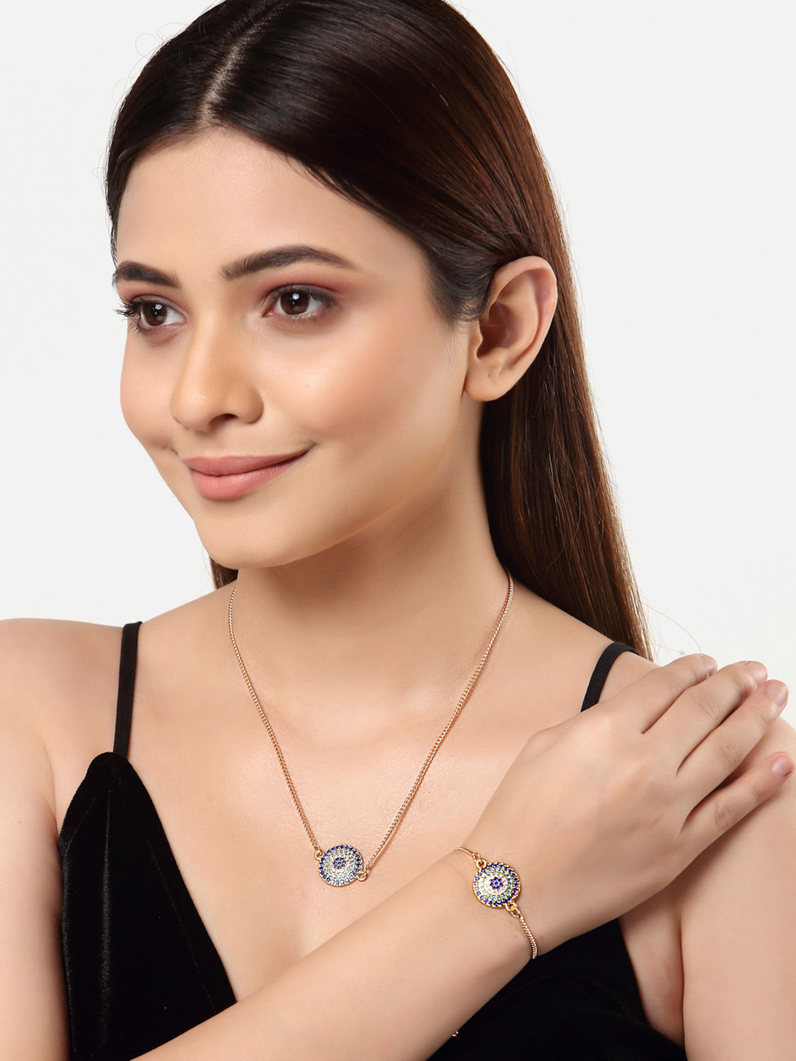 Ferosh Blue Crystal Studded Evil Eye Jewel Set
