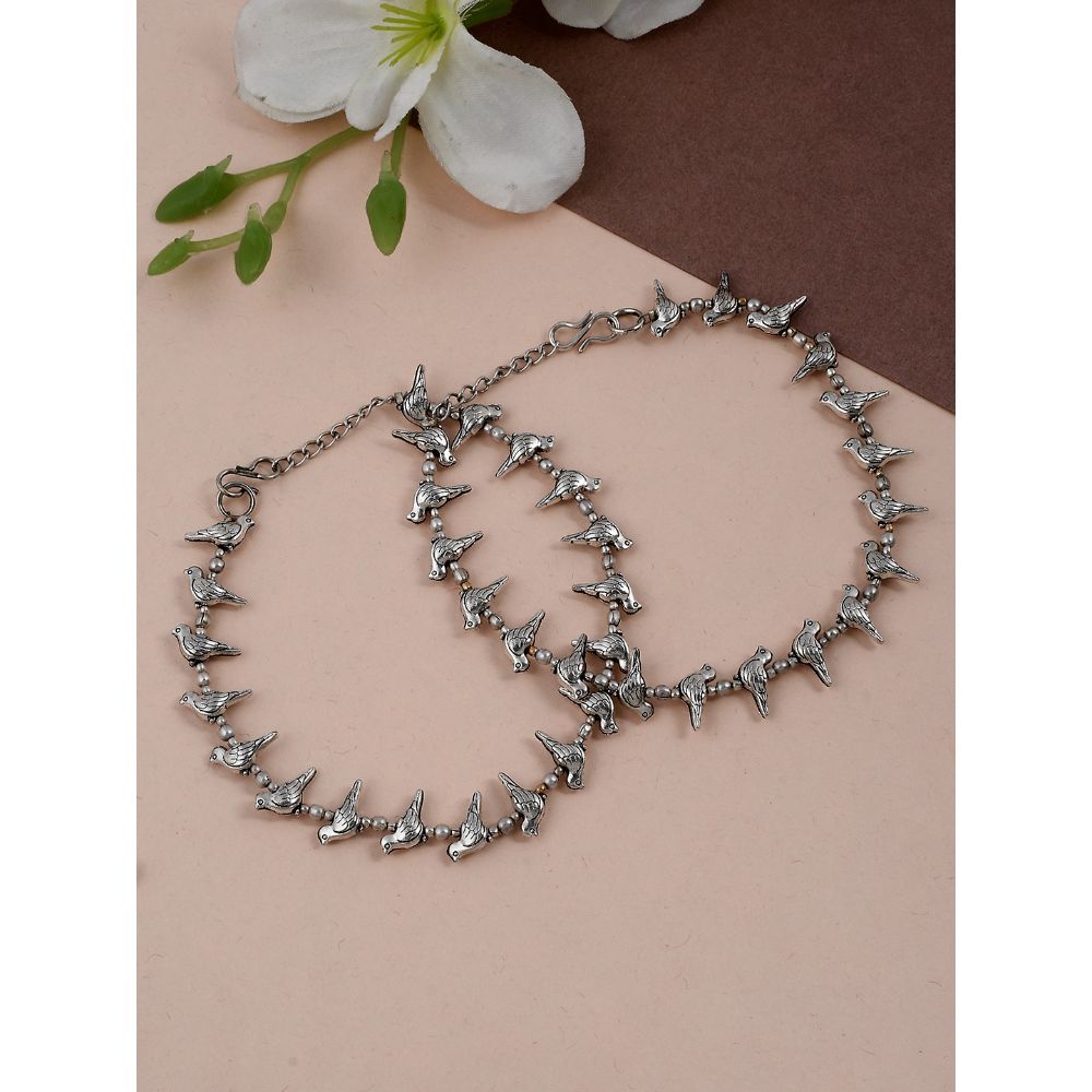 Silvermerc Handmade Oxidized Silver Anklets For Women