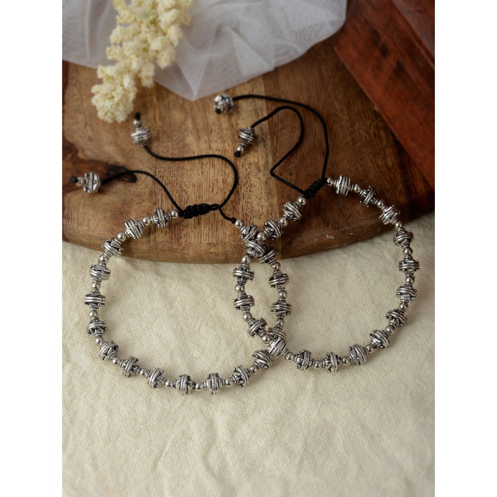 Silvermerc Silver Plated Oxidised Black Thread Anklets for women