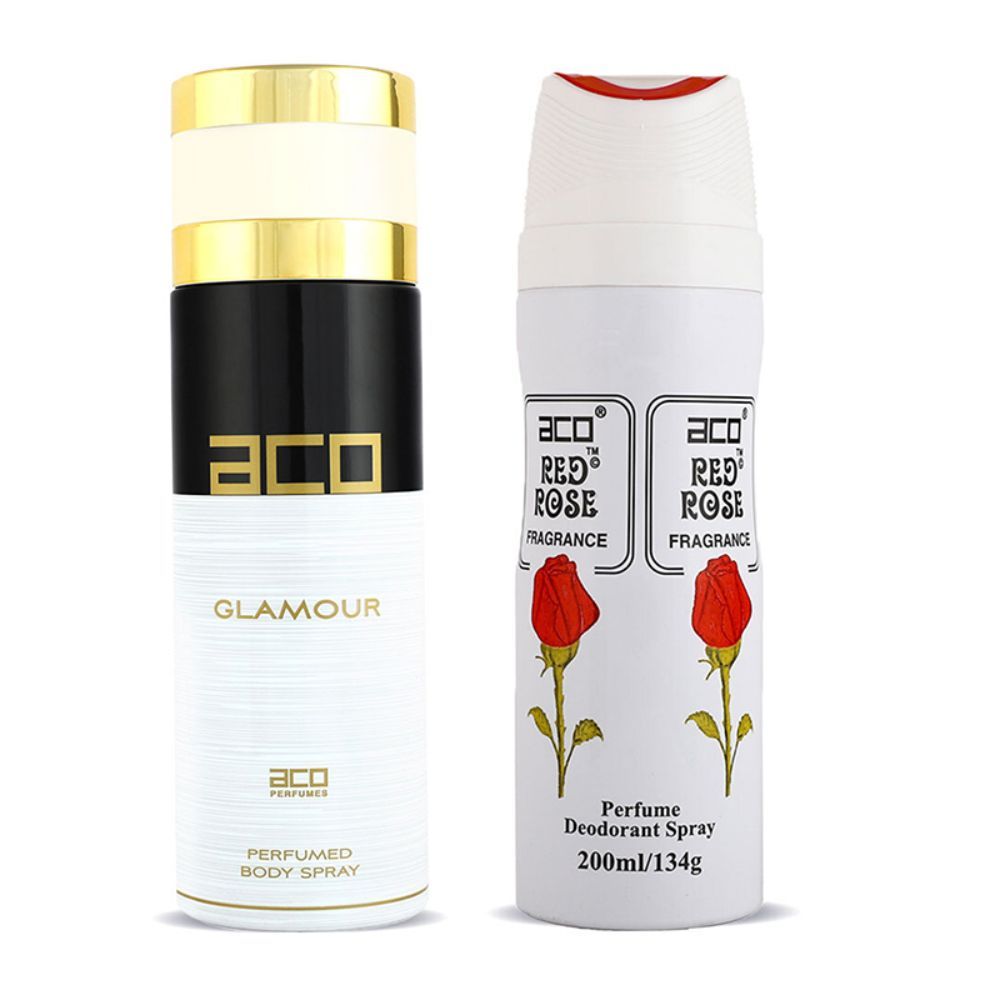 ACO PERFUMES Set of 2 Imported Deodorant Glamour & Red Rose Body Spray ...