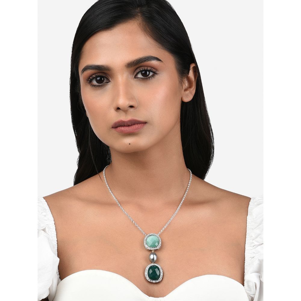 Ahaanya Green And Blue Agate And Pearl Necklace O2AHANK51