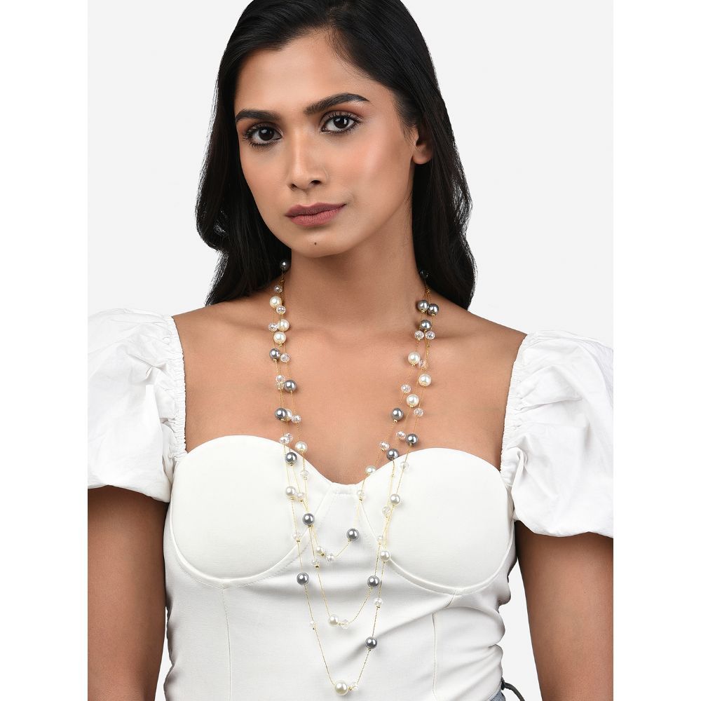 Ahaanya White And Grey Pearl Chain Necklace O2AHANK58