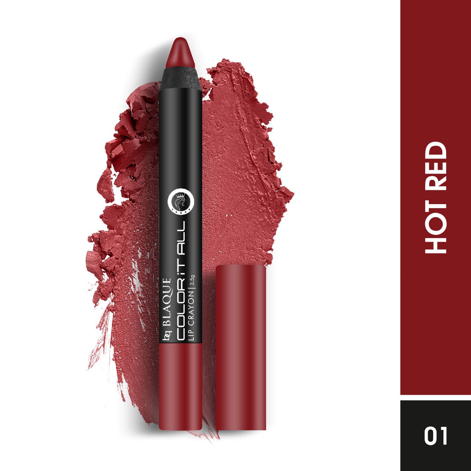 bq BLAQUE Pure Matte Color iTall Crayon Lipstick Shade # 1 Hot Red